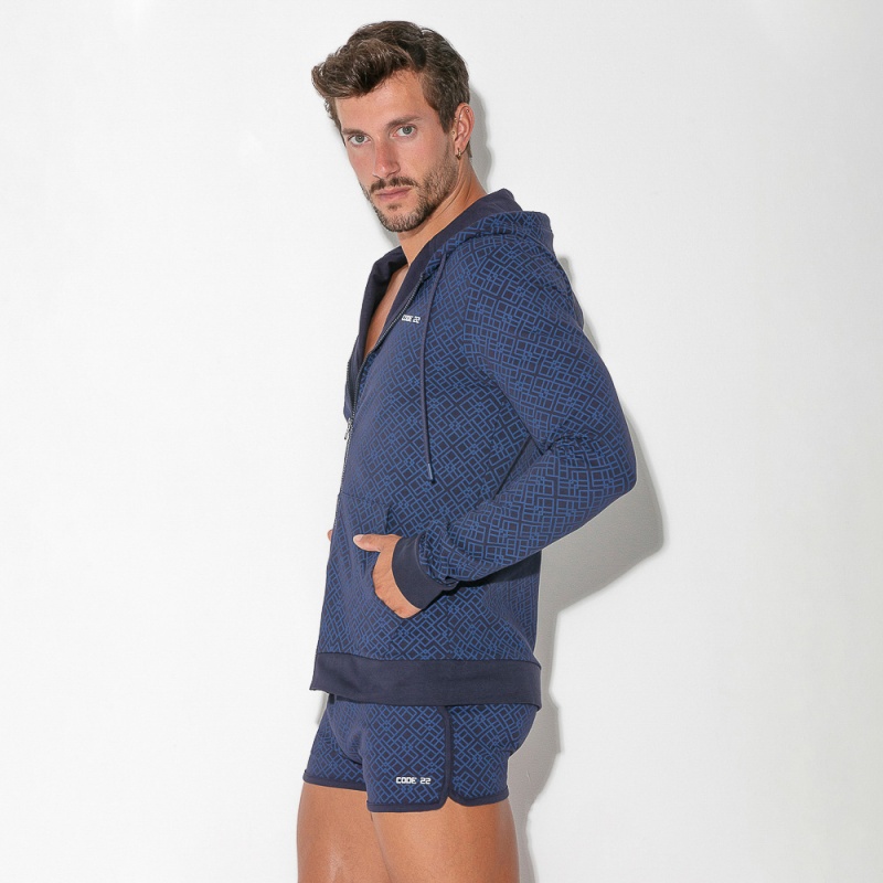Geometric print hoody navy blue | Code 22