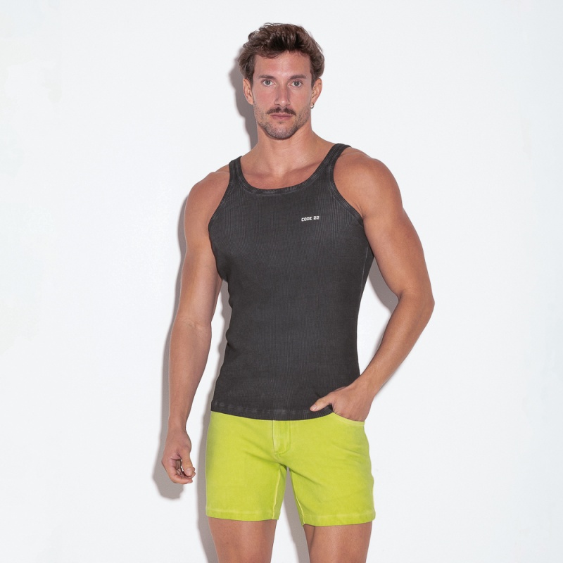 Camiseta tank de canalé vintage negro | Code 22